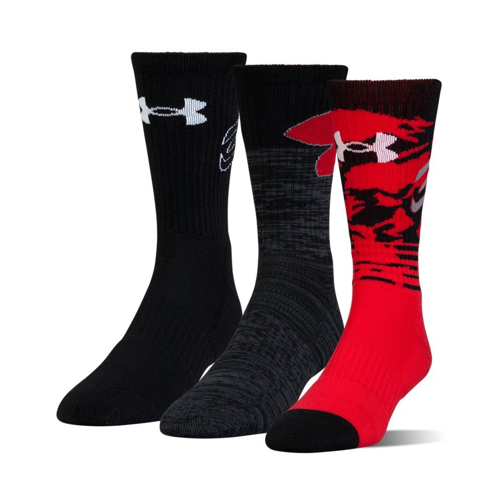 Under Armour Youth Phenom Curry Crew Socks, 3-Pairs, Red, Small