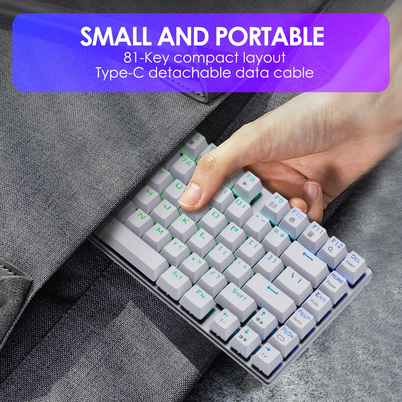 Z-88 Wired TKL Mechanical Gaming Keyboard, E-Element 81 Keys Compact Design Metal Top-Panel, Linear Red Switch, RGB Led Backlight Anti-Ghosting, Silver and White