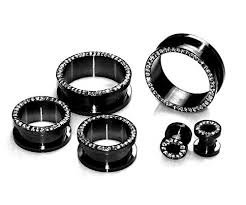TOUCHNEW Black Anodized Titanium Over Surgical Steel Screw-on Plugs/gauges with Clear Diamond Cz Stones 2 Pieces (7/16" (11mm))