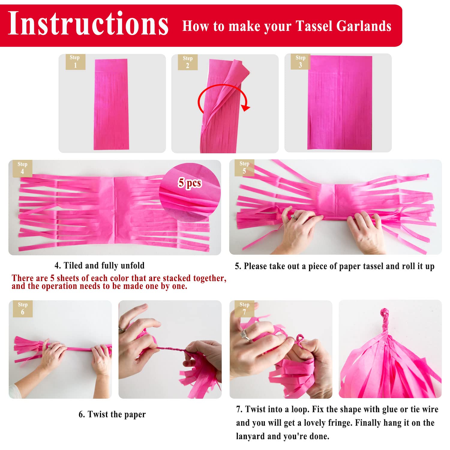 White Tassel Garland 20 Pcs, Tissue Paper Tassels Garland Banner for Party Birthday Wedding Decoration baby shower table decor