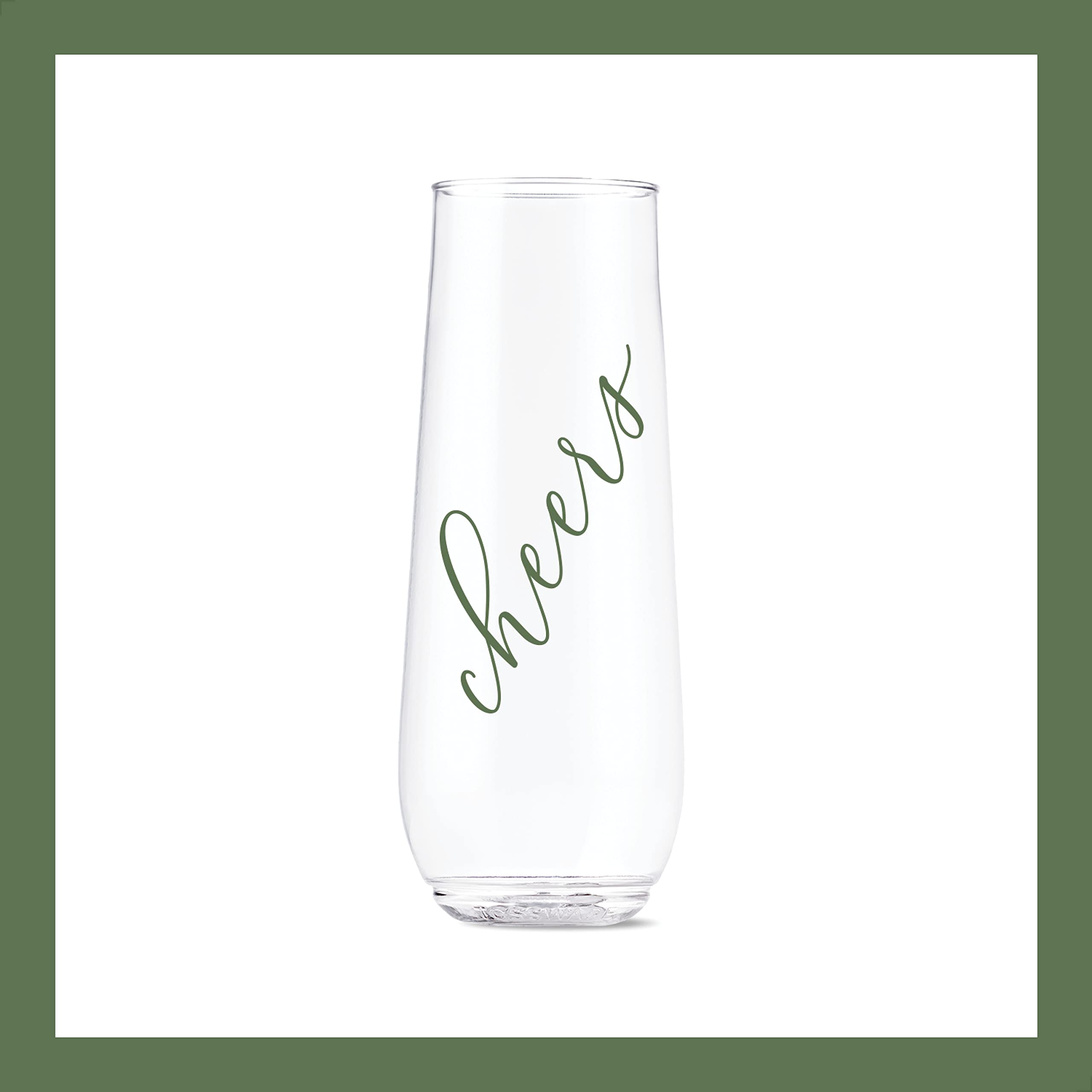 TOSSWARE POP 9oz Flute Classic Cheers Series - Color, SET OF 6, Premium Quality, Recyclable, Unbreakable & Crystal Clear Plastic Printed Champagne Glasses