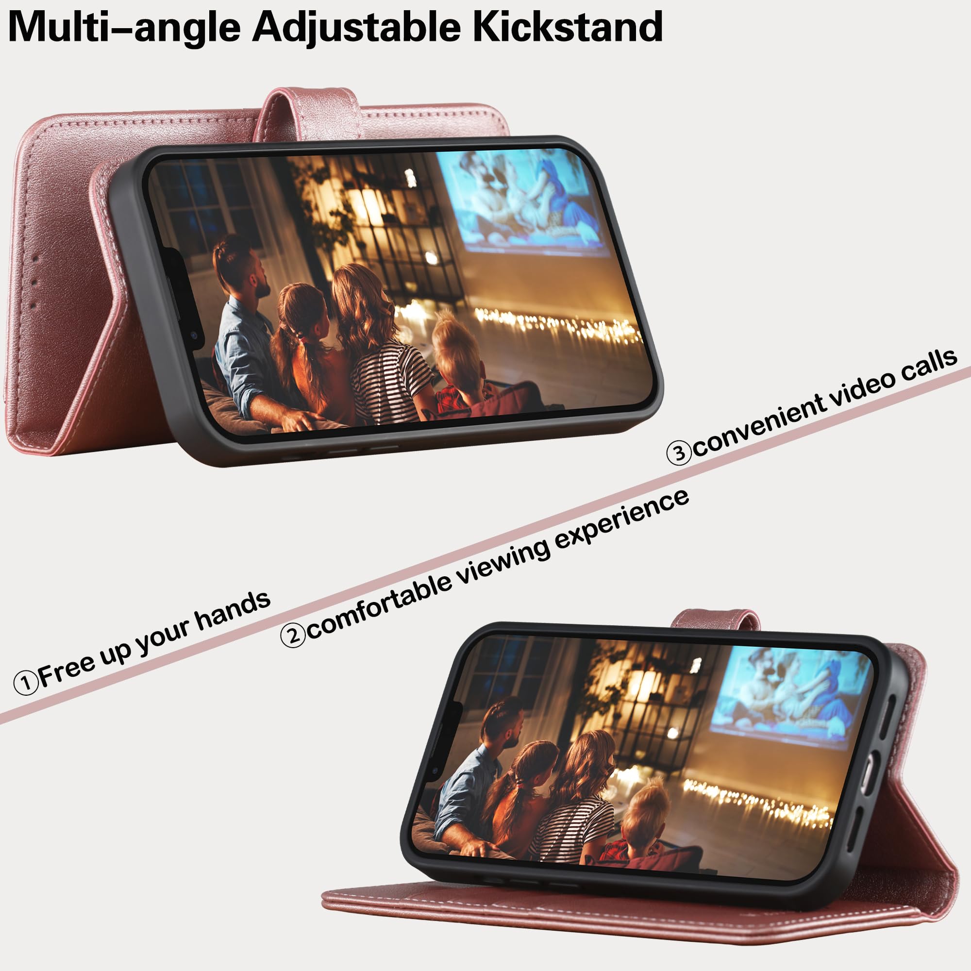 Vanxiliiy iPhone 13 Pro Max Wallet Case【RFID Blocking】 Card Holder PU Leather【Strong Magnetic】 Detachable Phone Cover for iPhone 13 Pro Max, Rose Gold