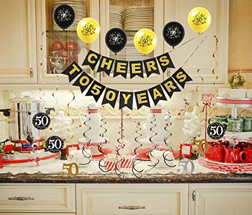 Ucity Gold Glitter Cheers to 50 Years Banner for 50th Birthday Wedding Anniversary Party Decoration (50th)
