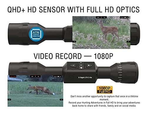 X-Sight LTV Ultra Light Day/Night Hunting Scope w/QHD+Sensor, Video Record, 10hrs+ Battery Power (5-15x)