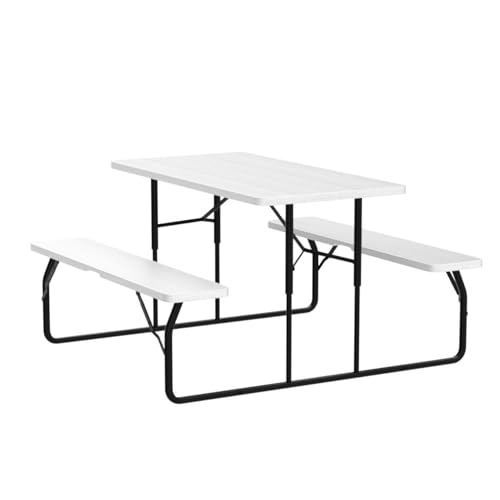 YITAHOME Folding Picnic Table w/Easy Assembly Steel Frame & Wood Like Tabletop, All Weather Folding Picnic Tables with Benches Ideal for Yard Patio Lawn Party, White