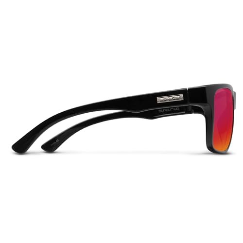 Suncloud Rambler Polarized Sunglasses β 100% UV Protection β Comfortable Fit, Trendy Design β for Men & Women β Black Frames & Red Mirror Lens