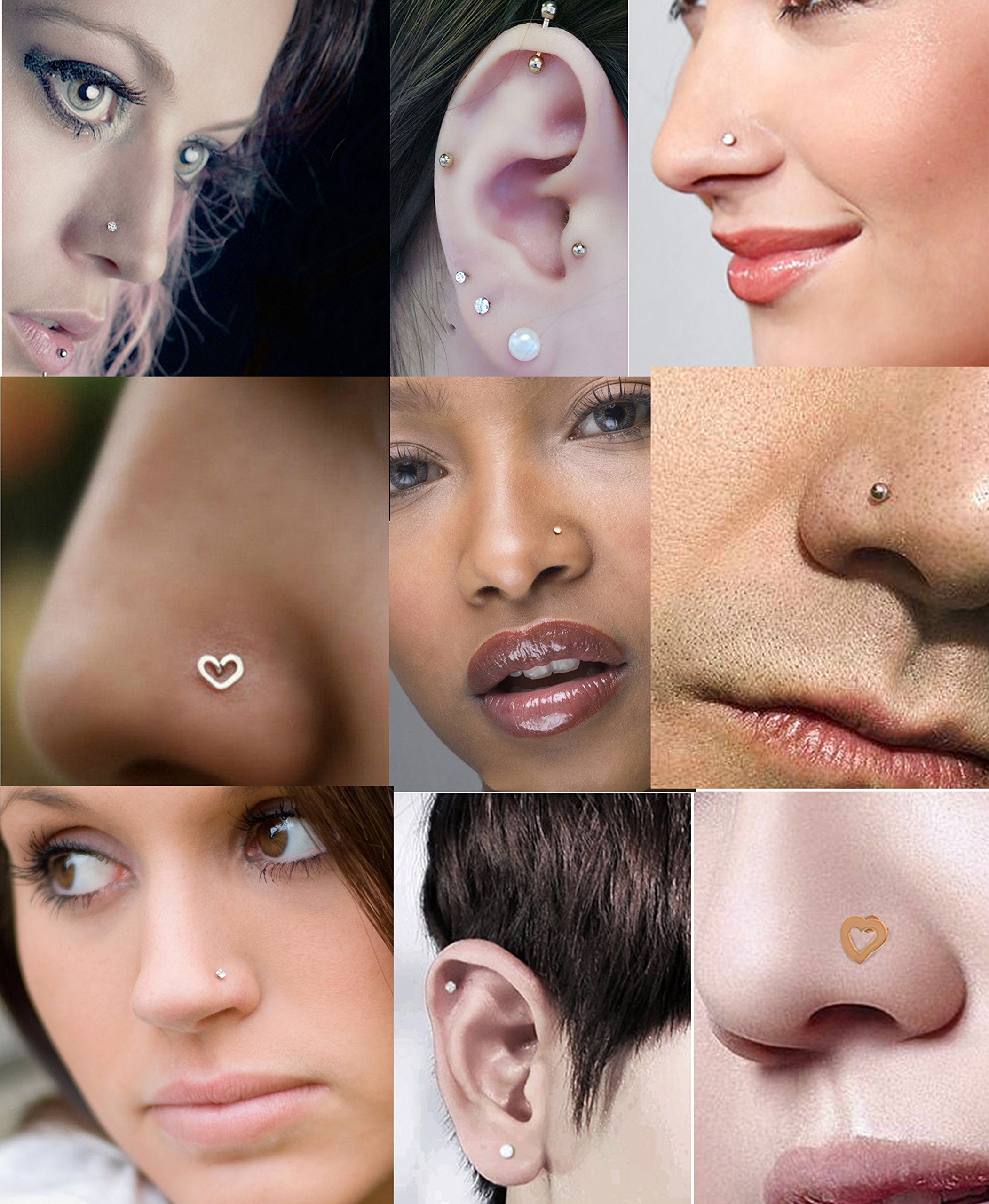 Tornito 20G 8Pcs Stainless Steel L Shaped Nose Ring CZ Nose Stud Retainer Labret Nose Piercing Jewelry
