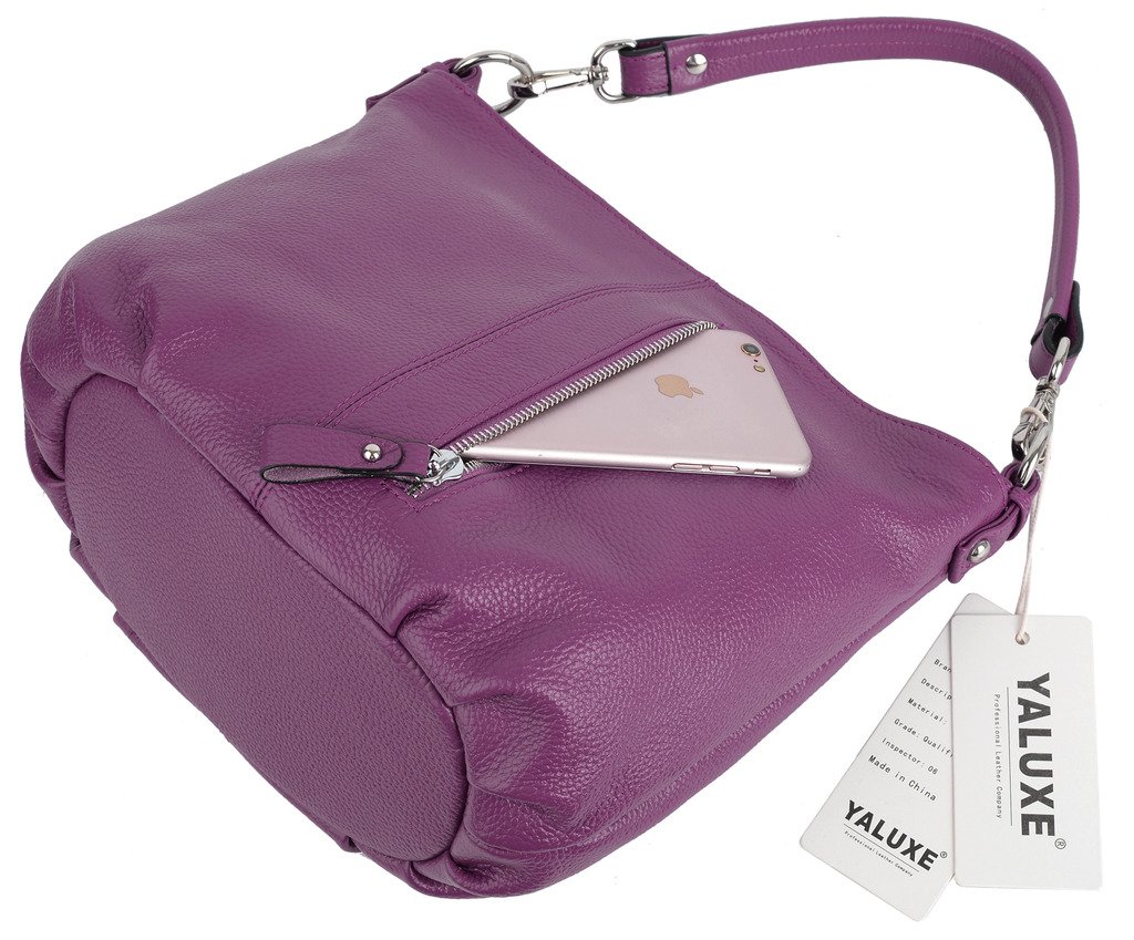 YALUXE Women's Front Pocket Soft Cowhide Leather Small Mini Purse Style Shoulder Bag Purple