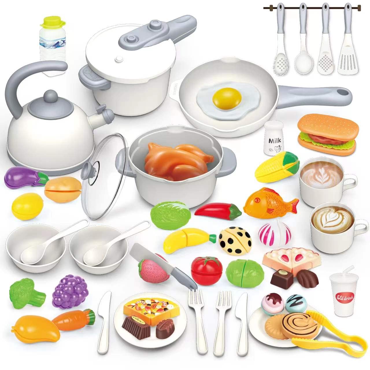 Yalujumb Kids Kitchen Toys,76PCS Pretend Play Kitchen Set Cooking Toys for Kids Girls Boys Toddlers, Kitchen Playset Accessories with Play Food Pots Pans Utensils and Dishes