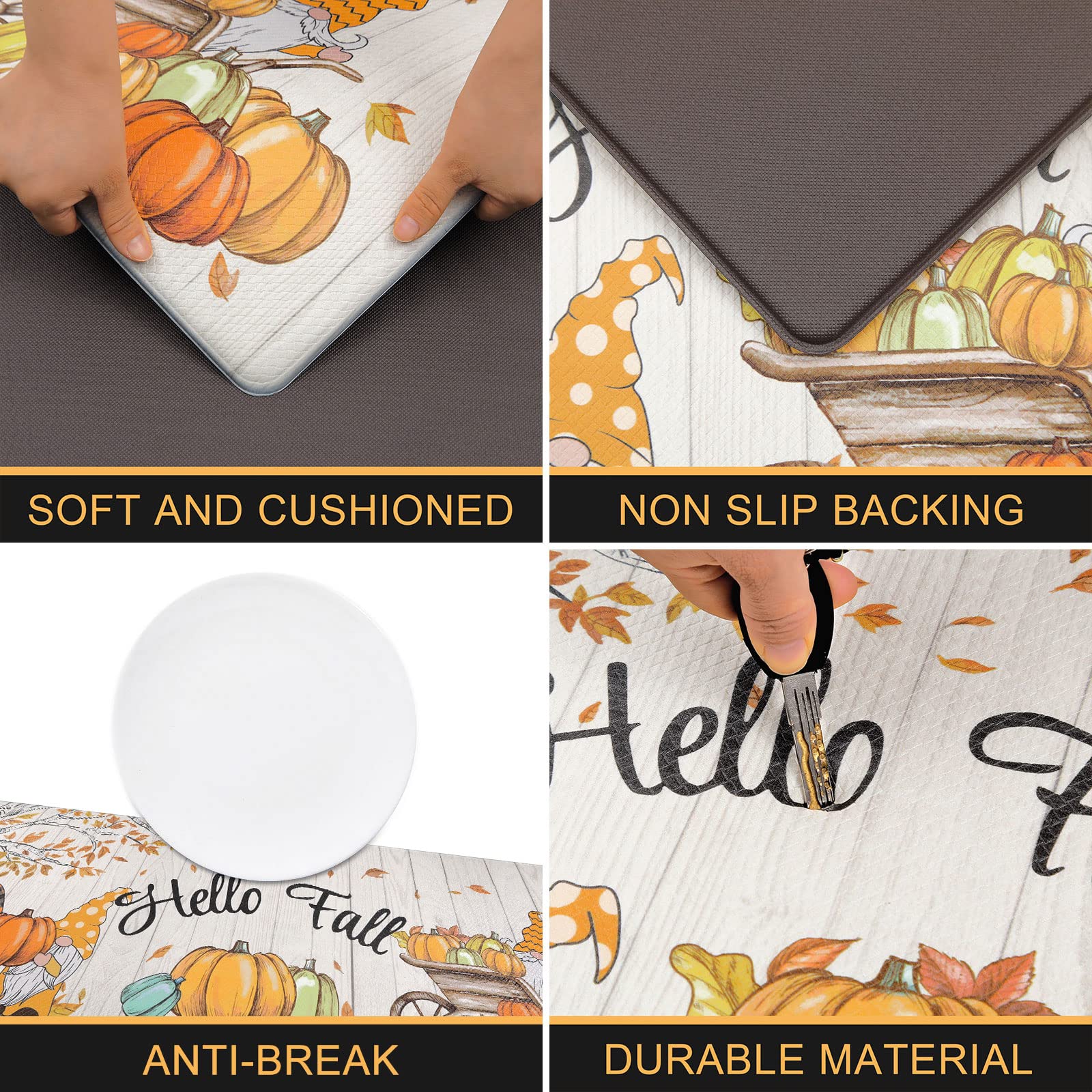 U'Artlines Fall 2Piece Anti Fatigue Kitchen Rugs and Mats+Fall Doormat 32"×48"