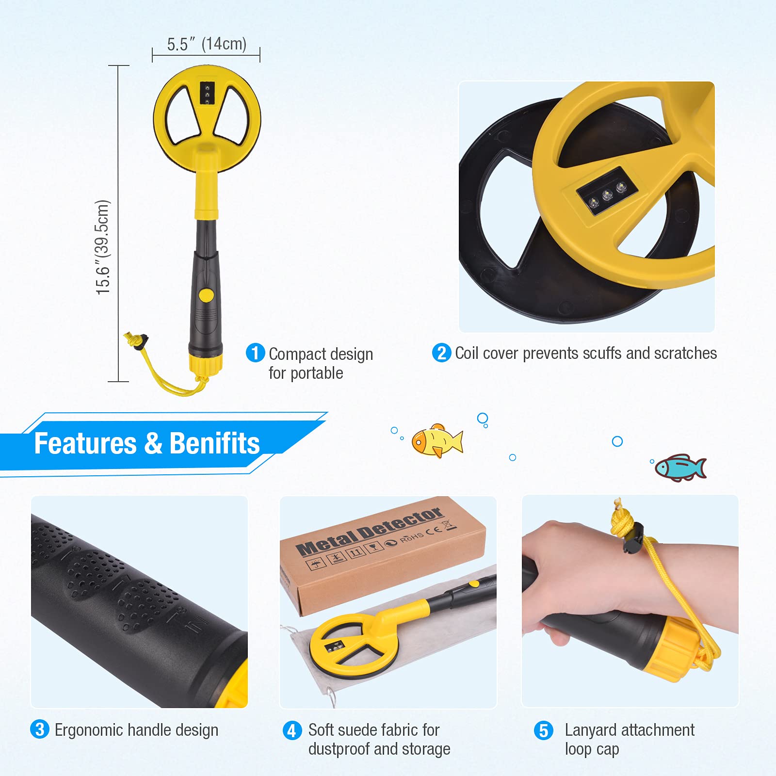 Wedigout Underwater Fully Waterproof Pin Pointer Metal Detector 100Feet Waterproof Handheld Pulse Induction Metal Finder with Pin Point Feature LED Indicator