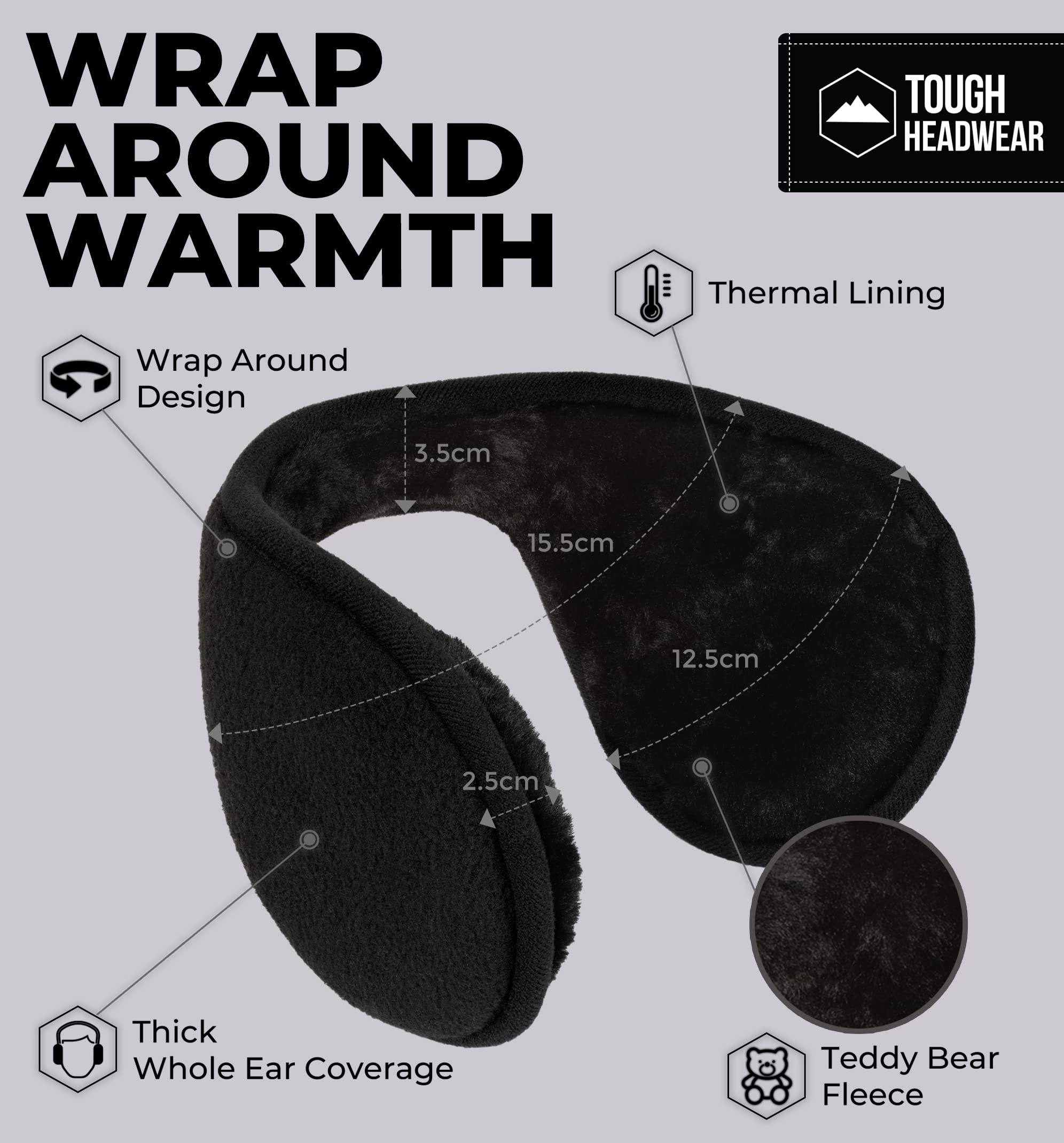 Tough Headwear Ear Muffs - Earmuffs for Men & Women - Fleece Ear Warmers & Behind the Head Ear Muffs