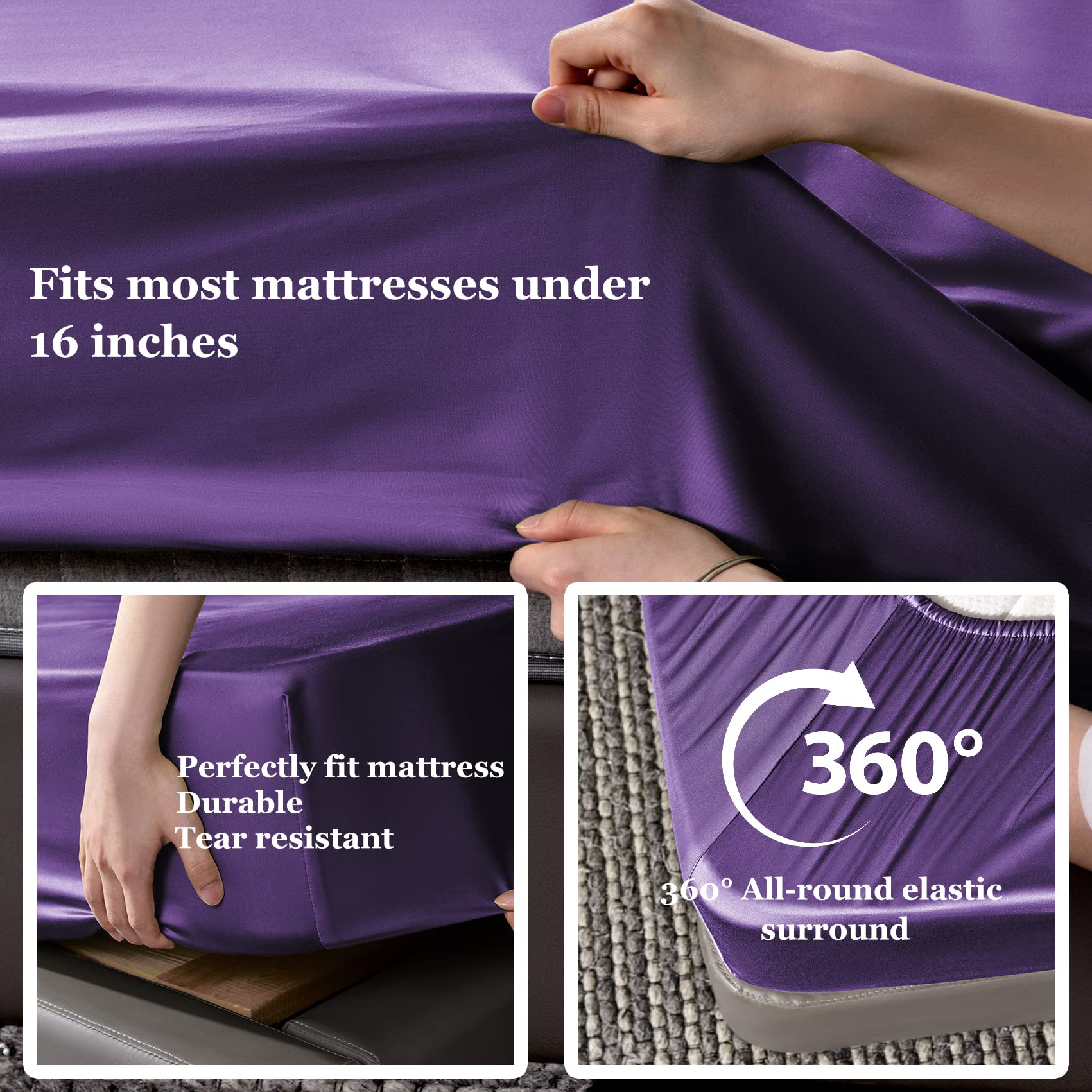 Whitney Home Textile Queen Size Sheet Set - Rayon Derived from Bamboo, Luxury Cooling Bed Sheets, 16" Extra Deep Pocket, Soft & Breathable Hotel Bedding Sheets and Pillowcases Sets