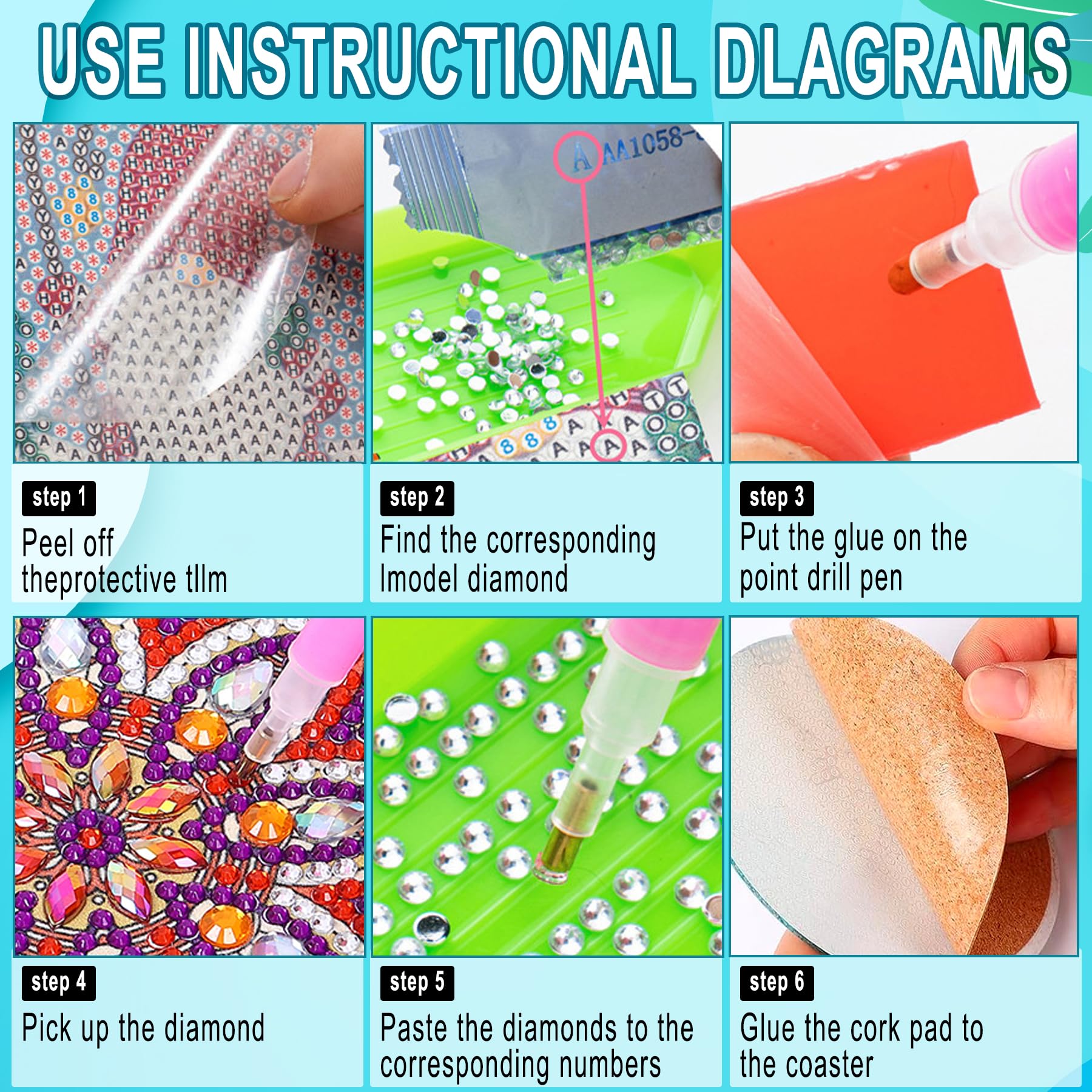 SEL 10Pcs Diamond Painting Coasters Kit, DIY Diamond Art Coasters Kits Mandala Diamond Painting Coasters with Holder, DIY Art for Beginners, Kids Adults
