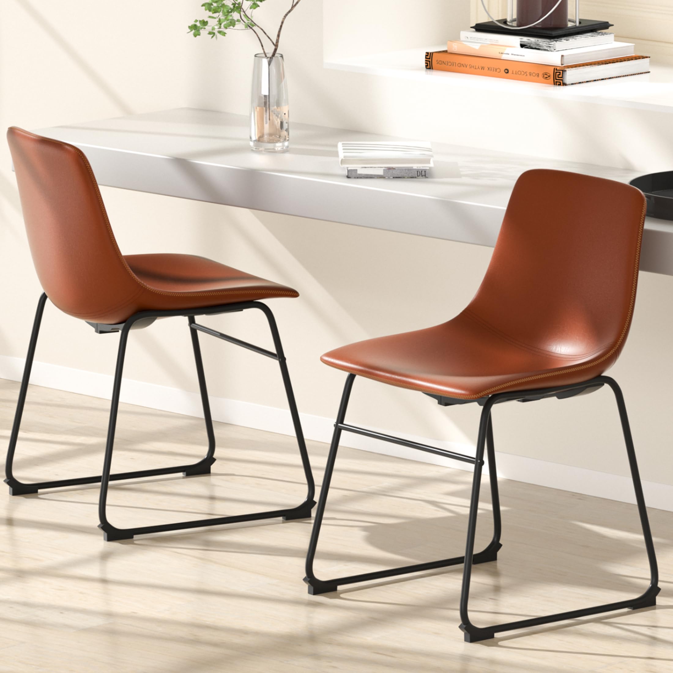 Sweetcrispy Dining Chairs Set of 2,Kitchen & Dining Room Chairs, PU Leather Cushion and Metal Legs Bar Chairs, Counter Height Bar Stools for Kitchen Island