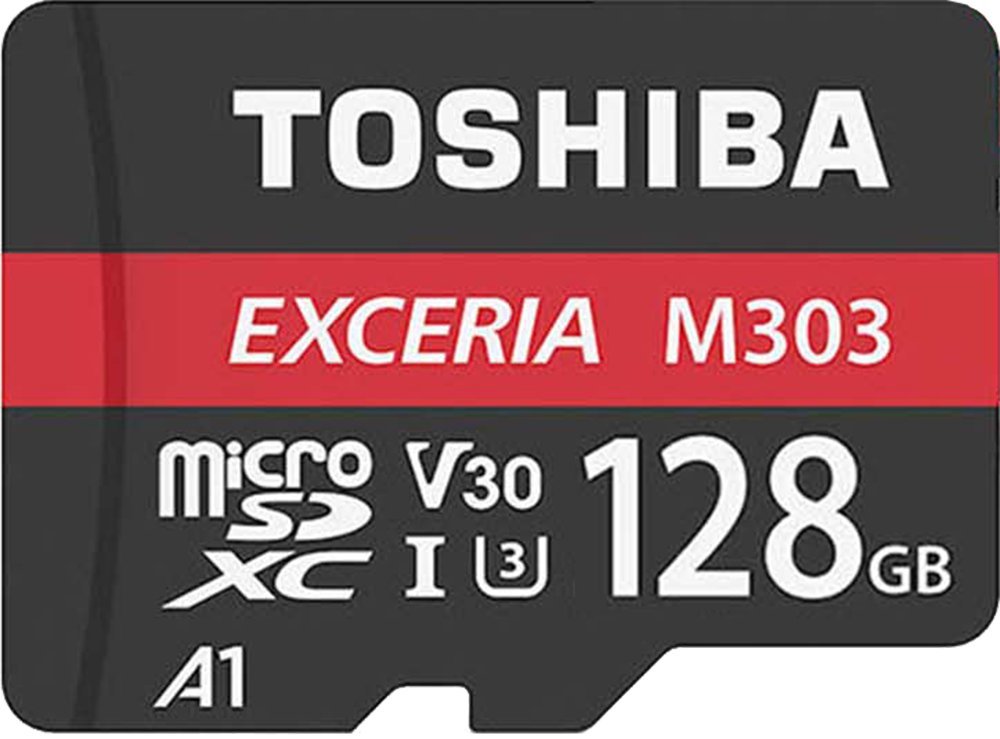 Toshiba 128GB 128G EXCERIA M303 with SD Adapter microSDXC UHS-I U3 Card 4K Class10 V30 A1 microSD micro SD Card Memory Card Read 98MB/s Write 65MB/s ( THN-M303R1280A2 )
