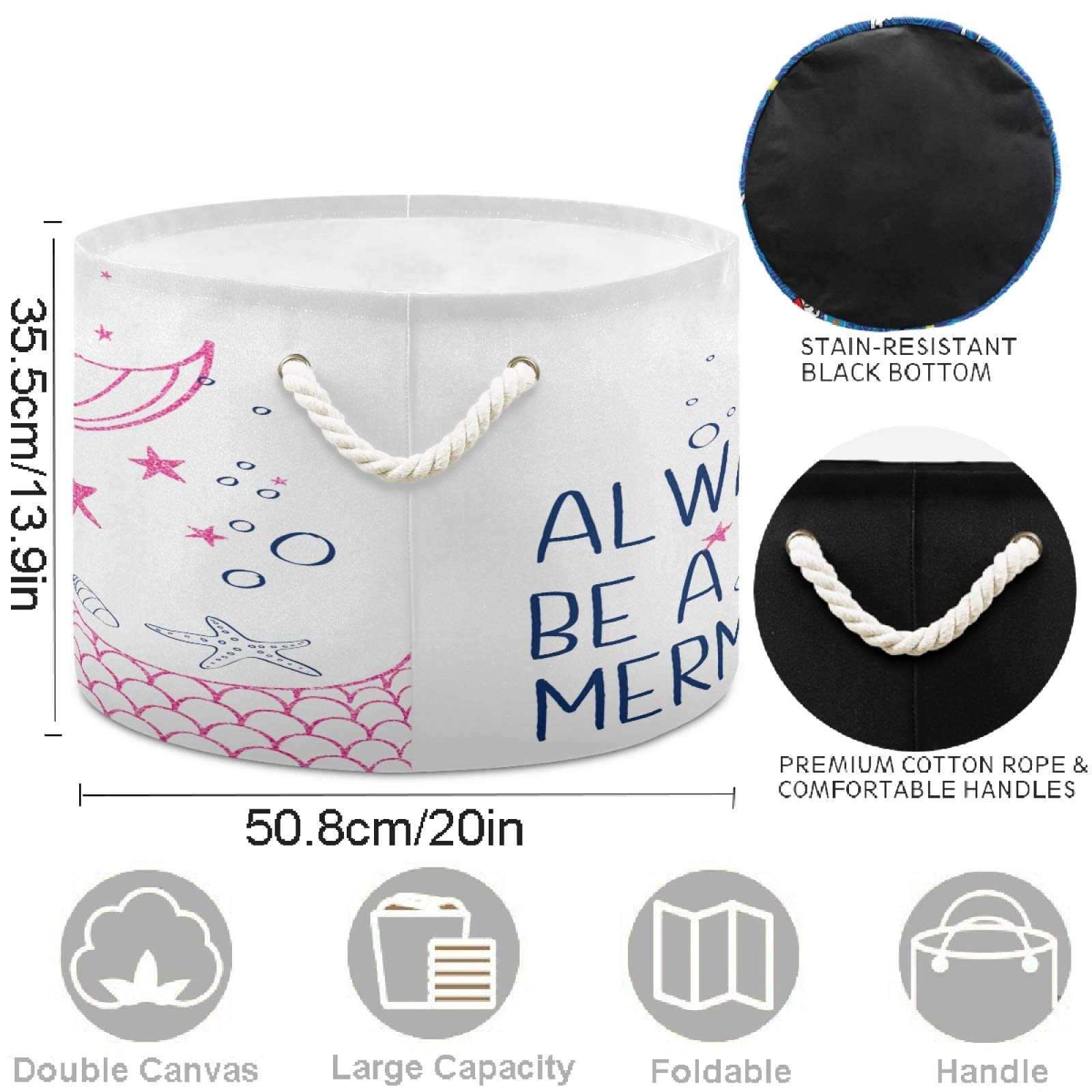 visesunny Storage Basket Mermaid Tail Nursery Hamper Basket Clothes Toy Storage Organizer Bin Box Collapsible Laundry Bag for Kid Room,Playroom,Bathroom,Living Room,Dorm,Office