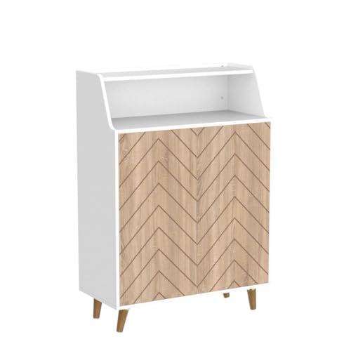 YITAHOME Shoe Cabinet with Doors, 5-Tier Shoe Storage Cabinet with Open Shelves, Large Capacity Wooden Shoes Rack Organizer with Pine Wood Legs for Entryway/Hallway/Closet, White