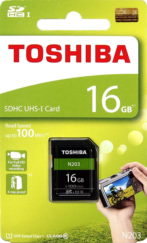 Toshiba 16GB SD Memory Card N203 SDXC UHS1-R100 U1 Retail Pack (THN-N203N0160A4)