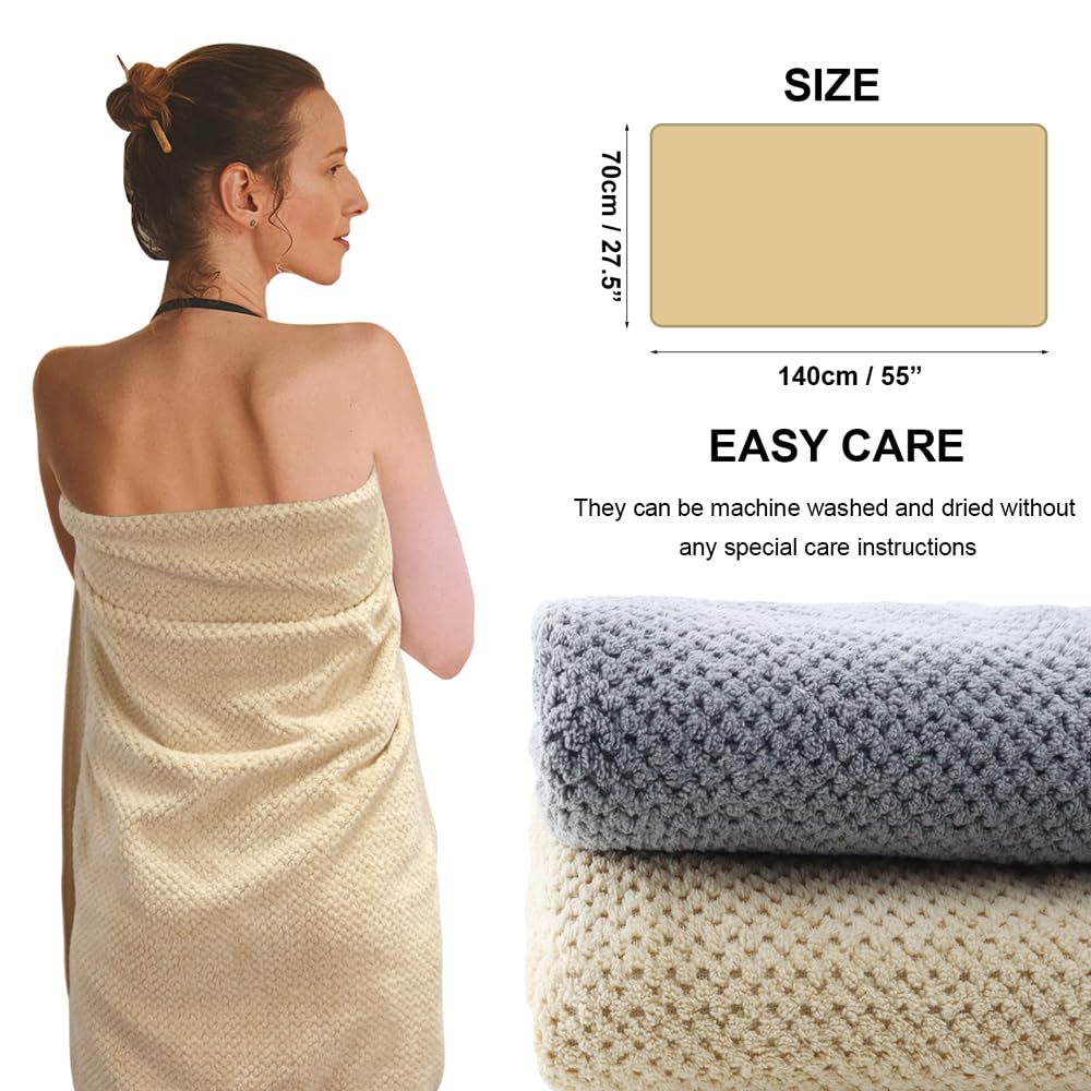 TCOTBE 2 Pieces Premium Bath Solid Color Bath Towel, Home Cotton Oversized Bath Towel 28x55 inches,Ultra Absorbant Compact Quickdry Towel, Use as Bath Fitness,Shower, Yoga Towel