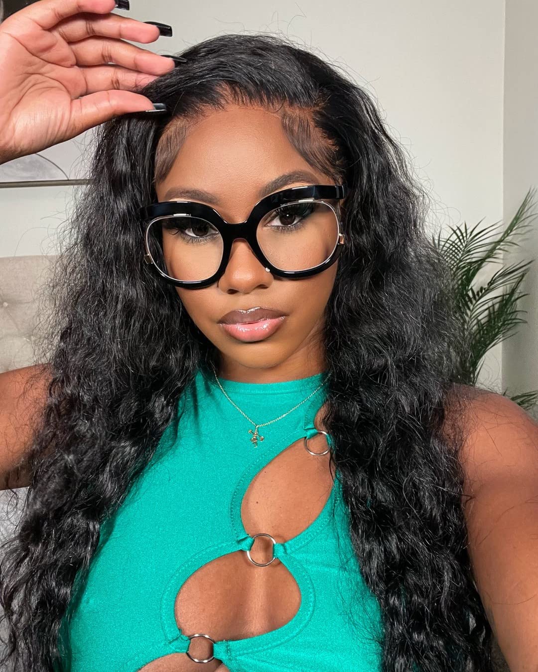 VOOGLAM Oversized Black Square Eyeglasses Glasses for Women with Clear Lens Fredia OX739865-03