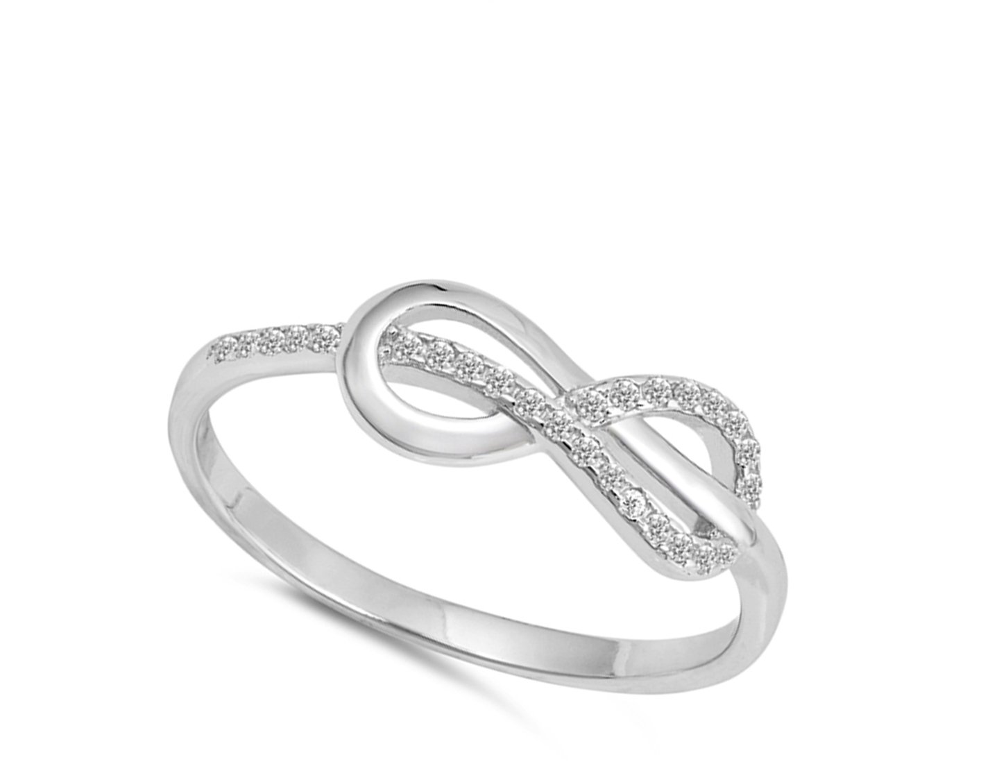 White CZ Infinity Knot Criss Cross Ring New .925 Sterling Silver Band Size 7