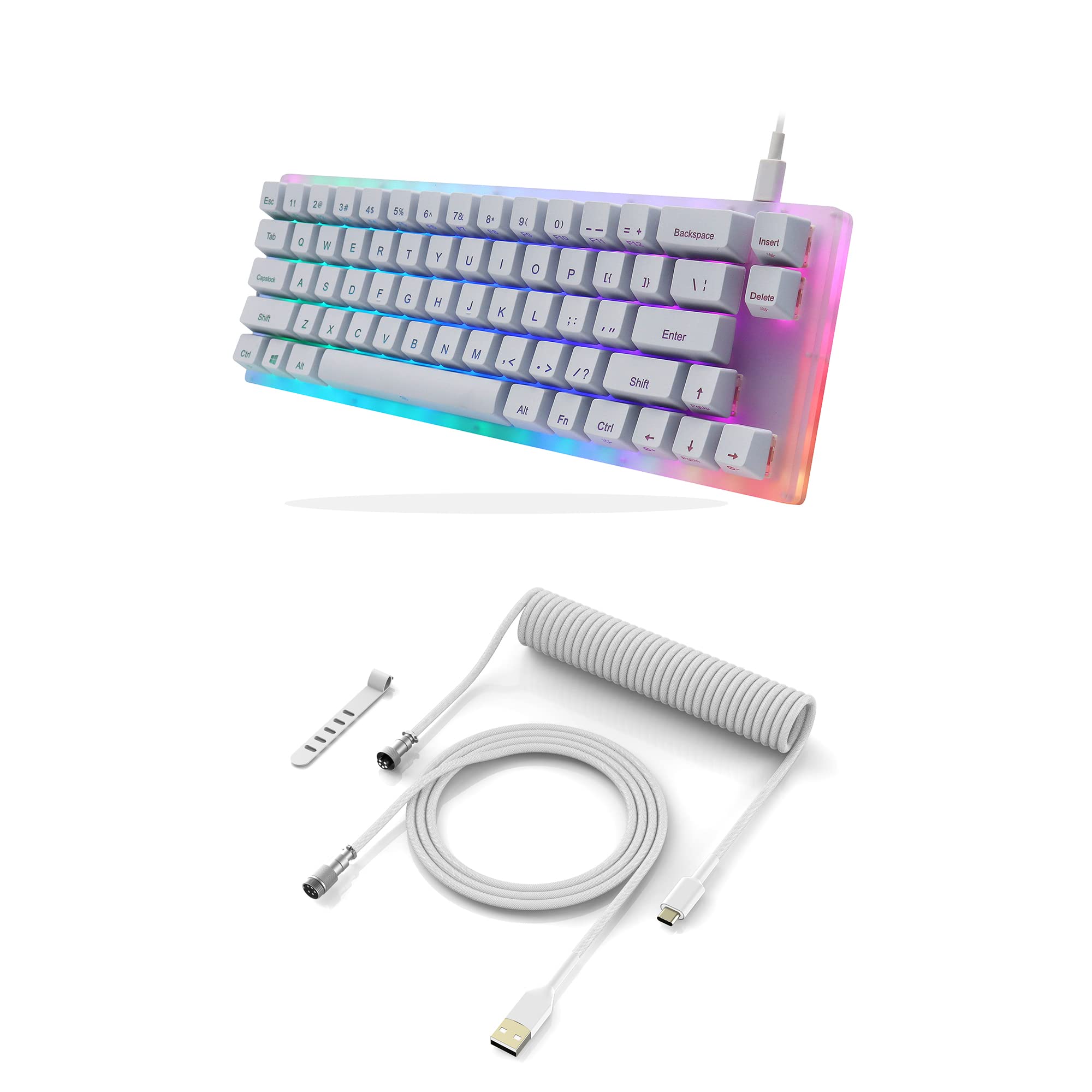 Womier K66 65% Mechanical Keyboard Hot-Swappable Ultra-Compact RGB Gaming Keyboard + XVX Coiled Cable - Detachable Aviator Coiled Keyboard Cable Type C to USB A