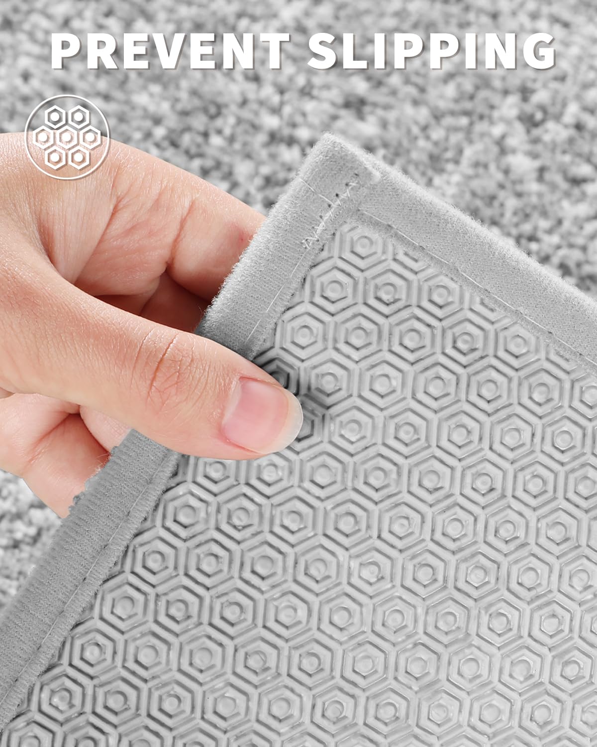 Yimobra Bathroom Rugs Mat, Extra Soft Comfortable Bath Rugs, Non-Slip, Water Absorbent and Thick Bathroom Floor Mats, Machine Washine, Shaggy Rugs for Shower Bathtubs, 24" x 17", Grey&White