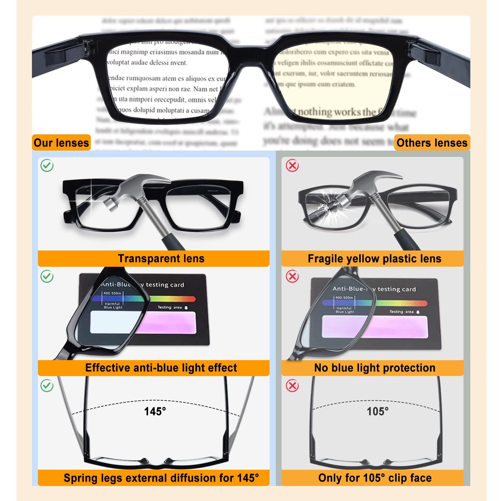 VOGPOPER 6 Pack Fashion Reading Glasses For Women Blue Light Blocking Computer Square Readers with Spring Hinge Men (A1 Mixed, 2.25, diopters)
