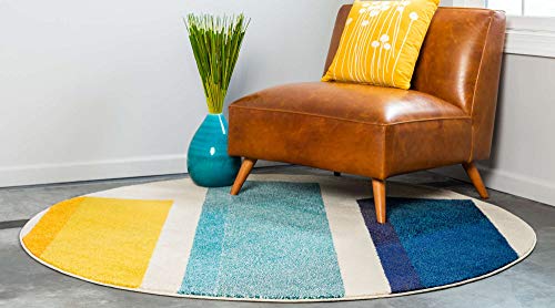 Unique Loom Estrella Collection Colorful, Modern, Graphs, Abstract Area Rug, 6' 0" x 6' 0", Beige/Blue