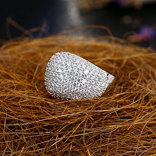 White Diamond Accent Dome Ring - Cluster Cubic Zirconia Paved Statement Wide Bands Size 5-11