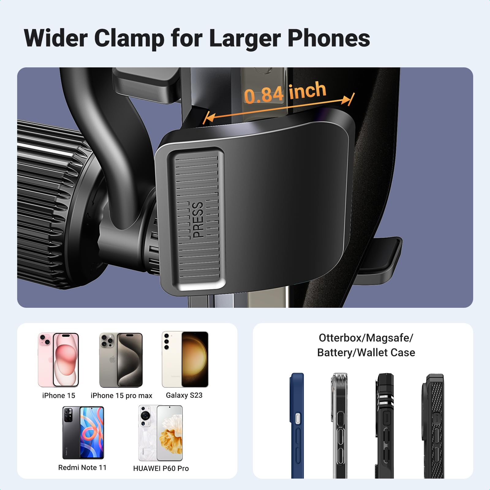 UGREEN Car Phone Holder Mount with Swing Arm Not Block Air Vent, Phone Mount for Car Wider Clamp Clip Cell Phone Holder Air Vent Compatible with iPhone 15 14 Pro Max Plus 4.7"-7.2" Smartphones