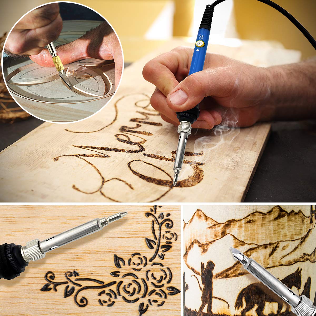 Wood Burning Kit 95pcs, West Bay Soldering Pen with Adjustable On-Off Switch Control Temperature Wood Burning Tool for Embossing/Carving/Soldering Tips/Carrying Box