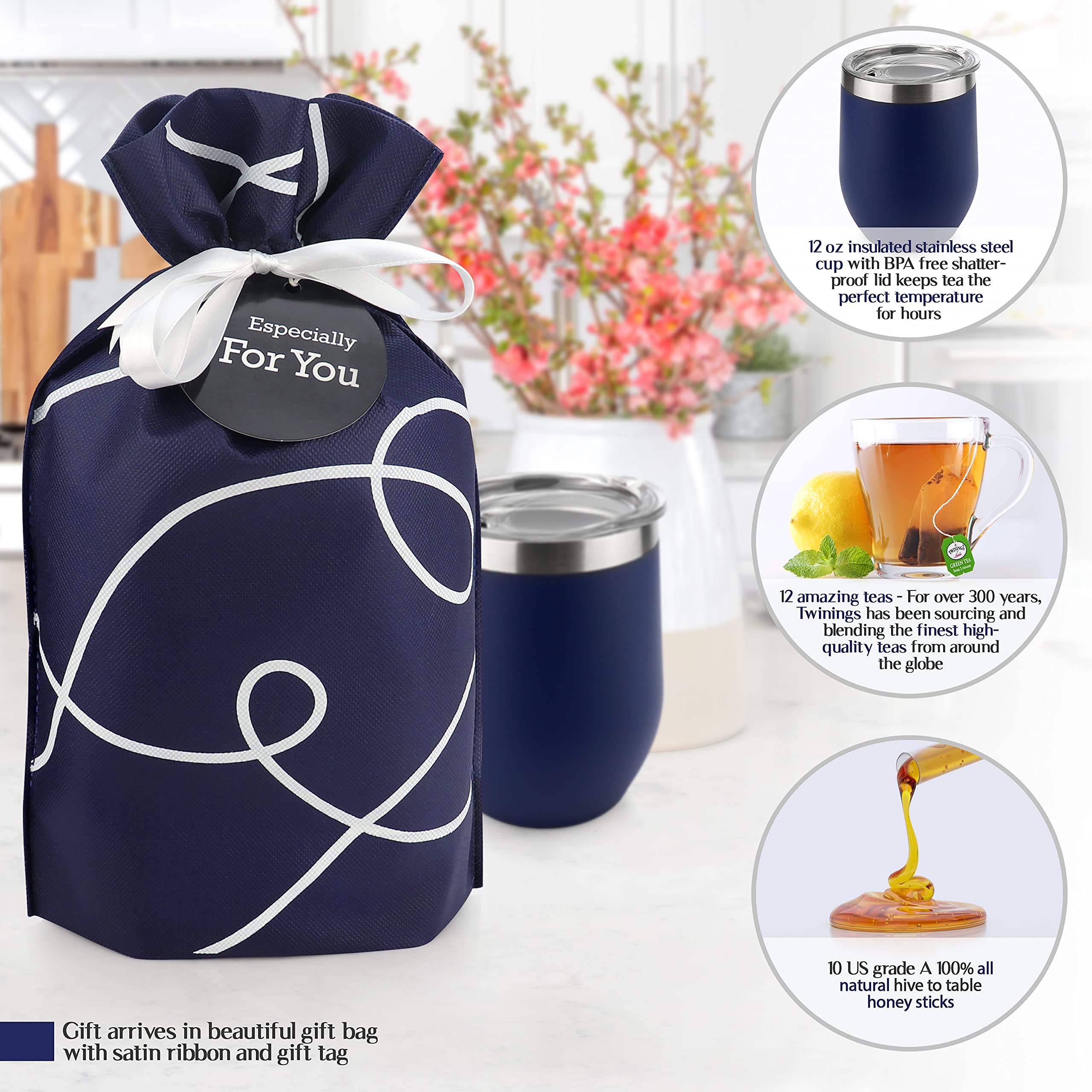 Tea Gift Sets - Tea Sets for Women Men, Tea Gifts for Tea Lovers Women, Tea Gift Set, Tea Gift Basket Includes Tea, Cup and Honey