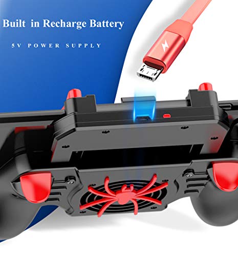 Uberwith 32 Shots per Second PUBG Trigger Mobile Controller, Gaming Grip with Portable Charger Cooling Fan,for PUBG/Fortnite/Rules of Survival L1R1 Mobile Game Trigger Joystick for Android iOS Phone