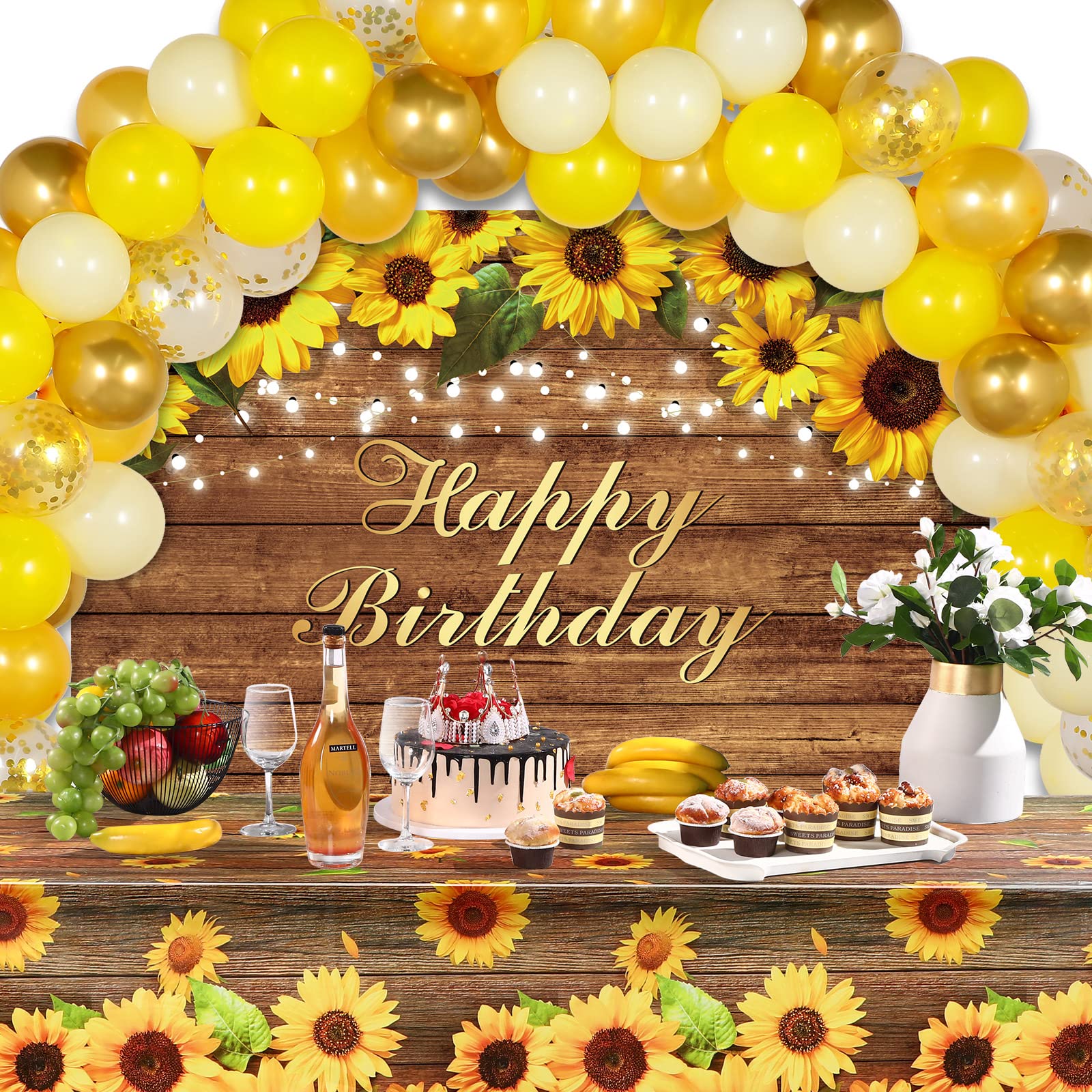 Sunflower Birthday Party Decorations Supplies Sunflower Balloon Garland Kit Include Backdrop Banner Sunflower Tablecloths Balloons Garland for Sunflower Theme Birthday Party Wedding Baby Shower Decor