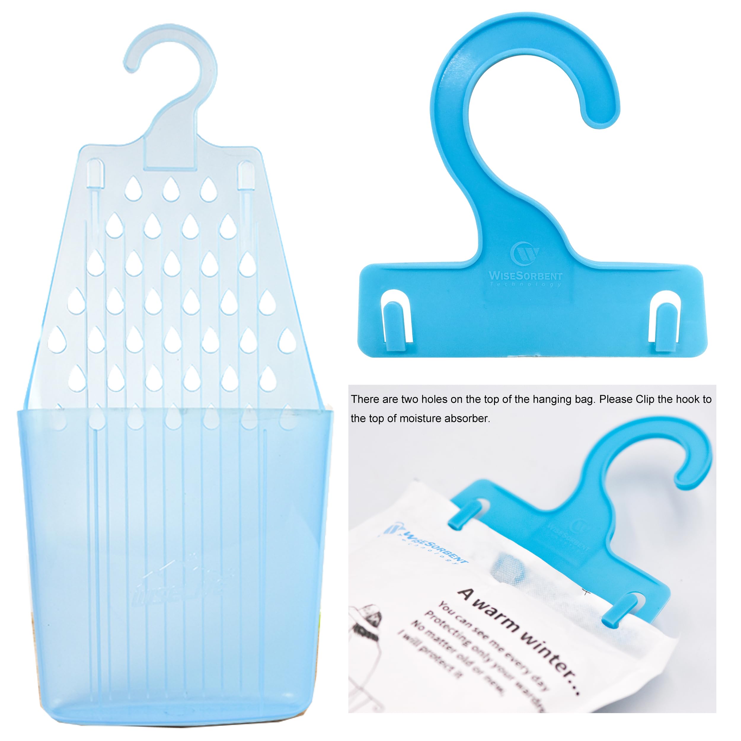 Wisesorb Moisture Absorber Packets with Plastic Case & Hook, Odor Eliminator, Leak Proof, Fragrance Free, Humidity Packs, Hanging Closet Dehumidifier Bags, Moisture Absorber (4 Packs)