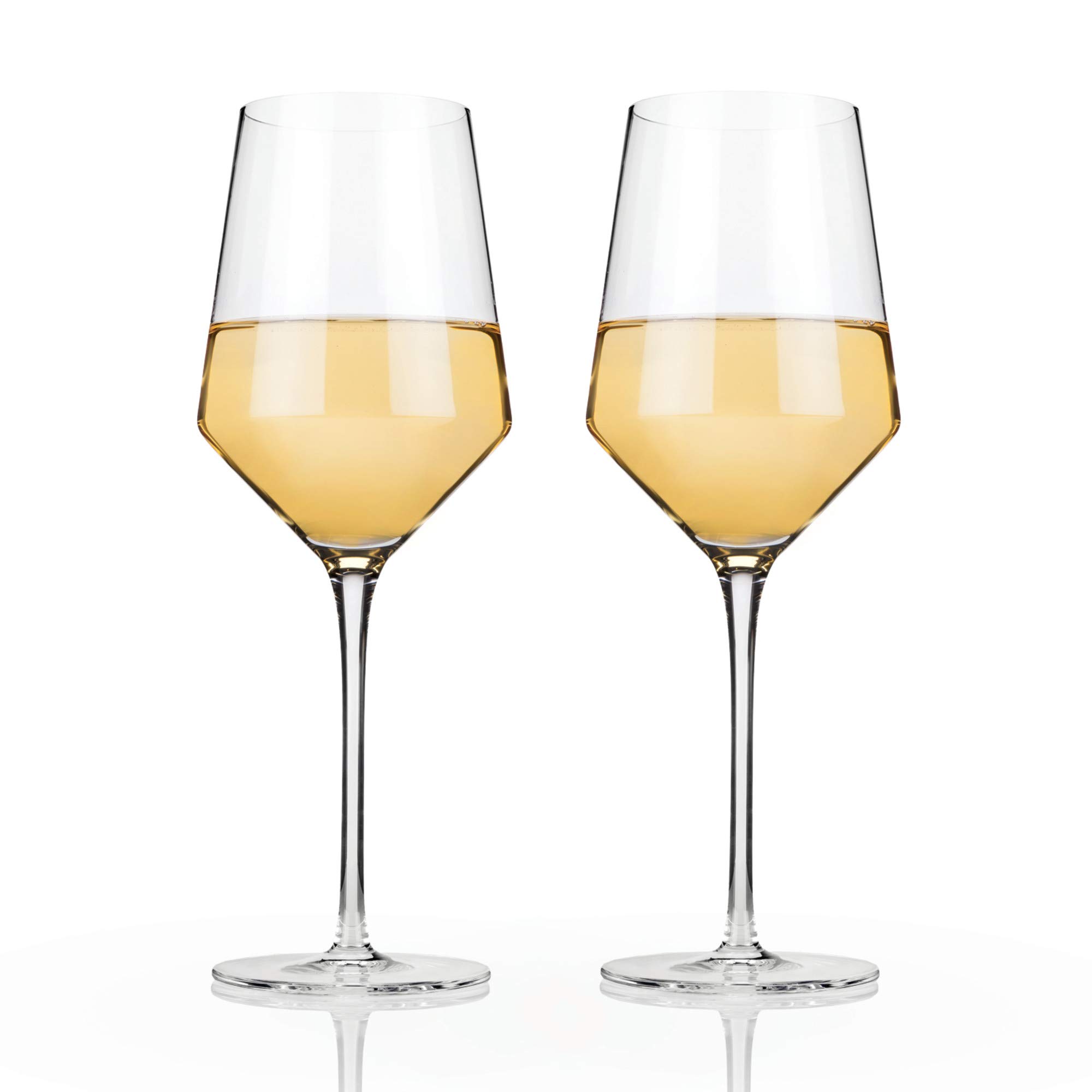 Viski Raye Angled Crystal Chardonnay Wine Glasses Set of 2, No-Lead Premium Crystal Clear Glass, Modern Stemmed, Flat Bottom White Wine Gift Set, 13oz