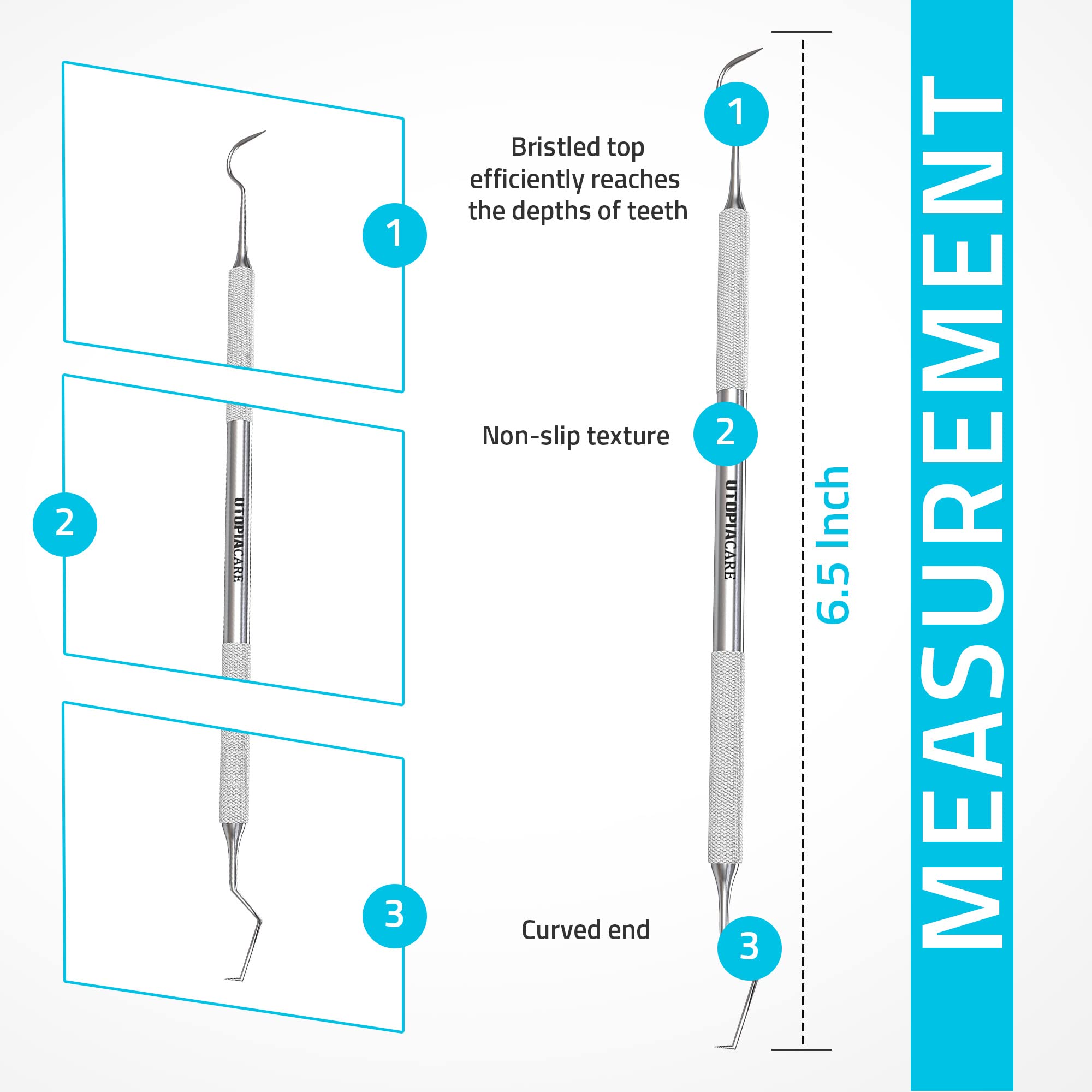 Utopia Care Professional Dental Tartar Scraper Tool - Dental Pick, Double Ended Tartar Remover for Teeth, Plaque Remover, Tooth Scraper (6.5 Inch, Silver, 1)