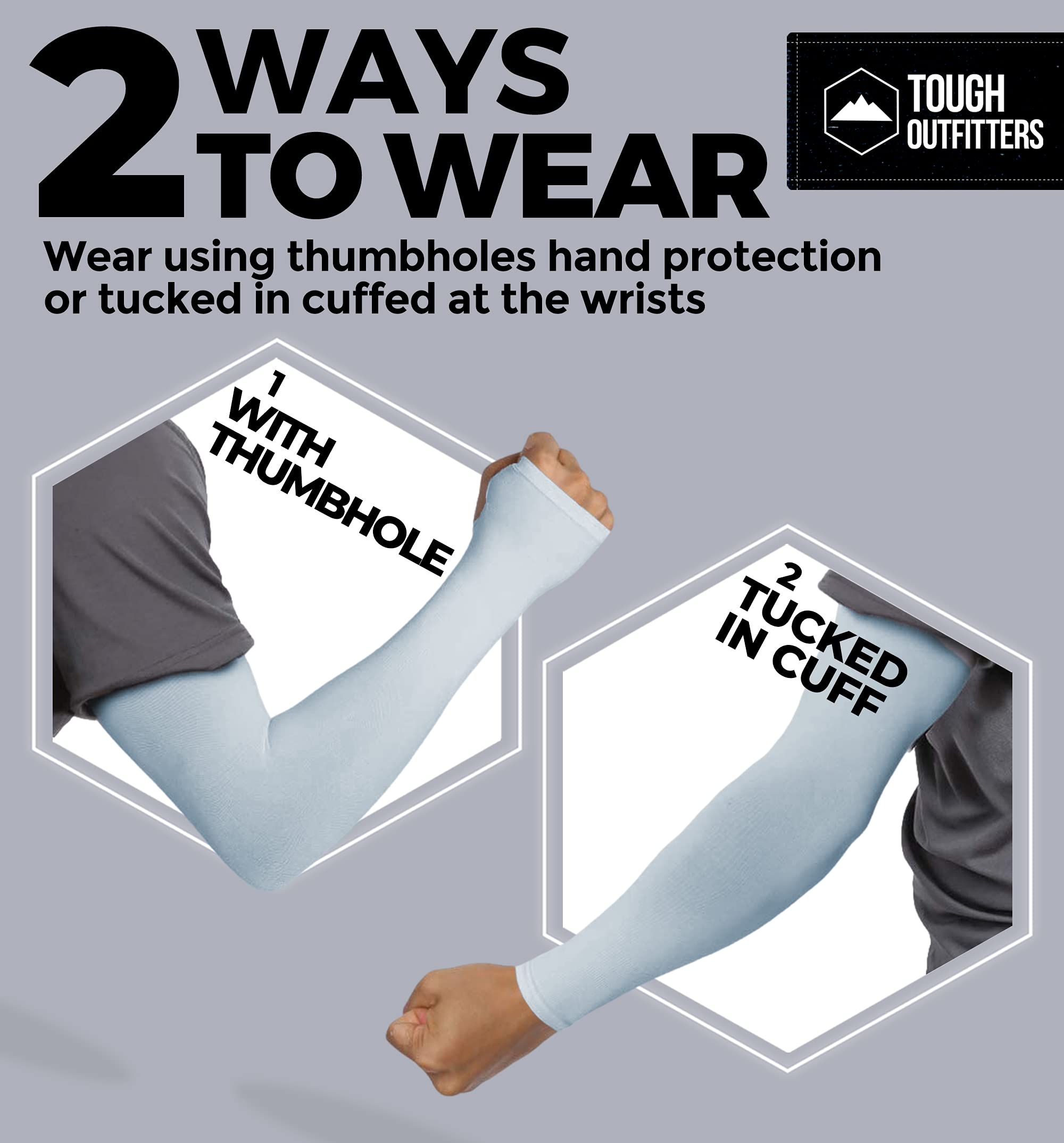 Tough Outdoors UV Sun Protection Arm Sleeves for Men & Women - UPF 50 Cooling Sports Compression Arm Shield w/Hand Cover