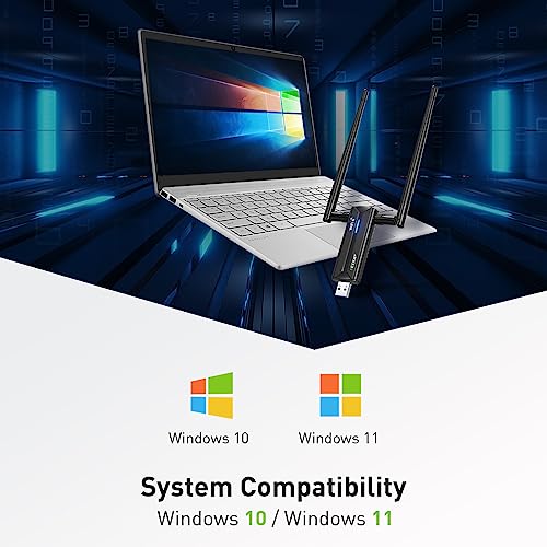 USB 3.0 WiFi 6E AX5400M WiFi Adapter for PC, 802.11AX, Tri-Band 6GHz/ 5GHz/ 2.4GHz, Dual 5dBi Antennas, USB WiFi Dongle Wireless Network Adapter for Desktop PC Laptop, Only Work for Windows 11/10