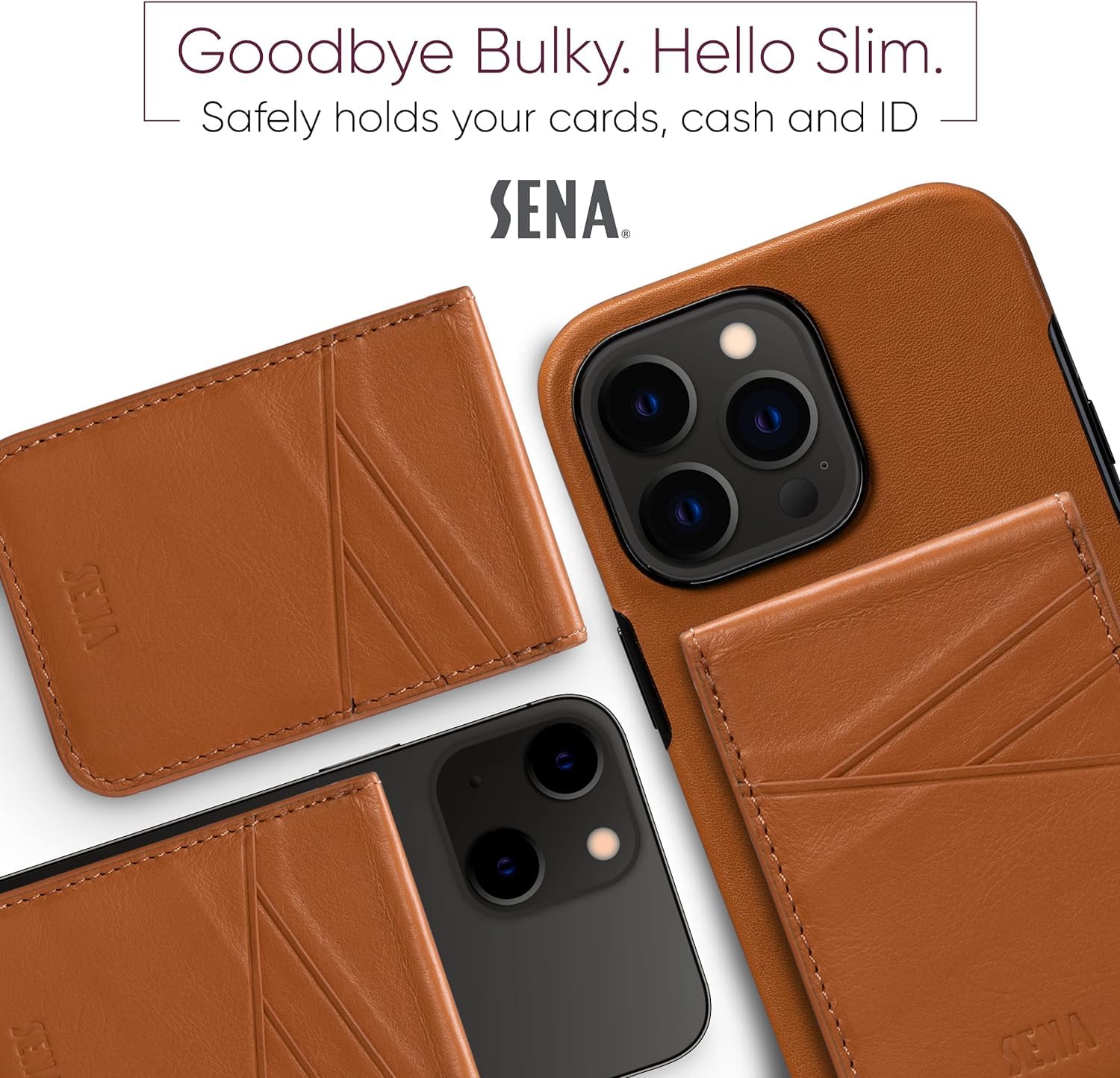 Sena Wallet Phone Stand, Card Holder Attachment for Apple iPhone 12/13/14/15 Pro/Max/Max Pro, iPhone Leather Wallet with MagSafe (Tan)