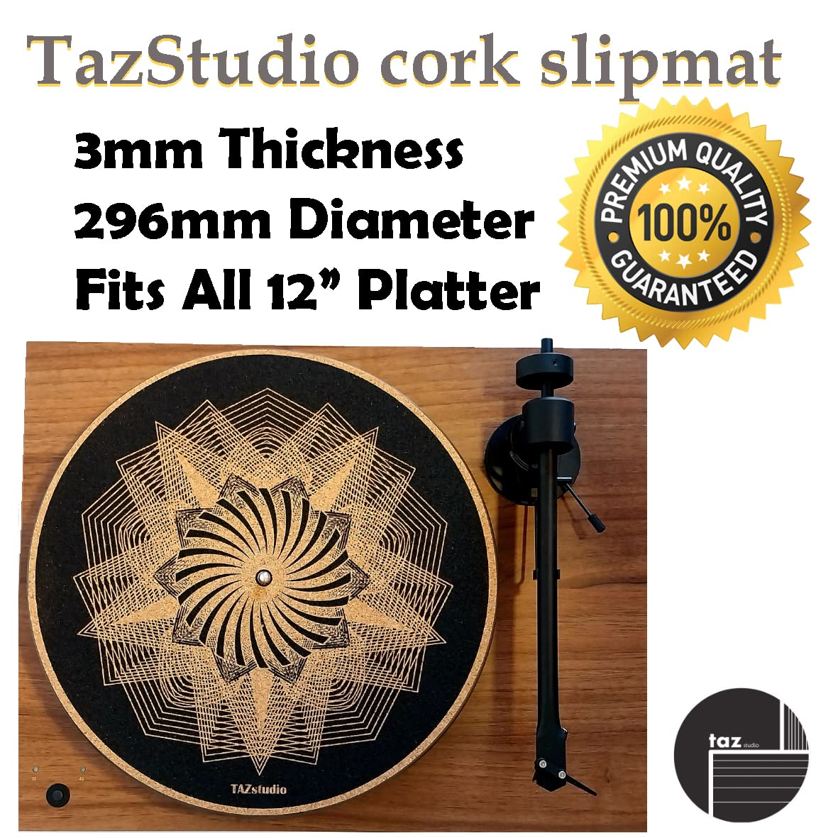 TazStudio Cork Turntable Mat for Better Sound Support on Vinyl LP Record Player - Original Geometric Design Psychedelic Geometric Dot Art (3mm Thick)- m3