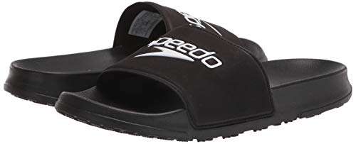 Speedo unisex adult Deck Slide Sandal, Black/White, 15 Women 13 Men US