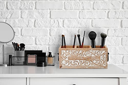 Wooden 3 Compartment Makeup Desk Organizer Flatware Utensil Caddy Cutlery Holder for Party CTH01 Storing of Makeup Tools, Small Accessories at Home & Office Vanities & Bathroom Counter-top