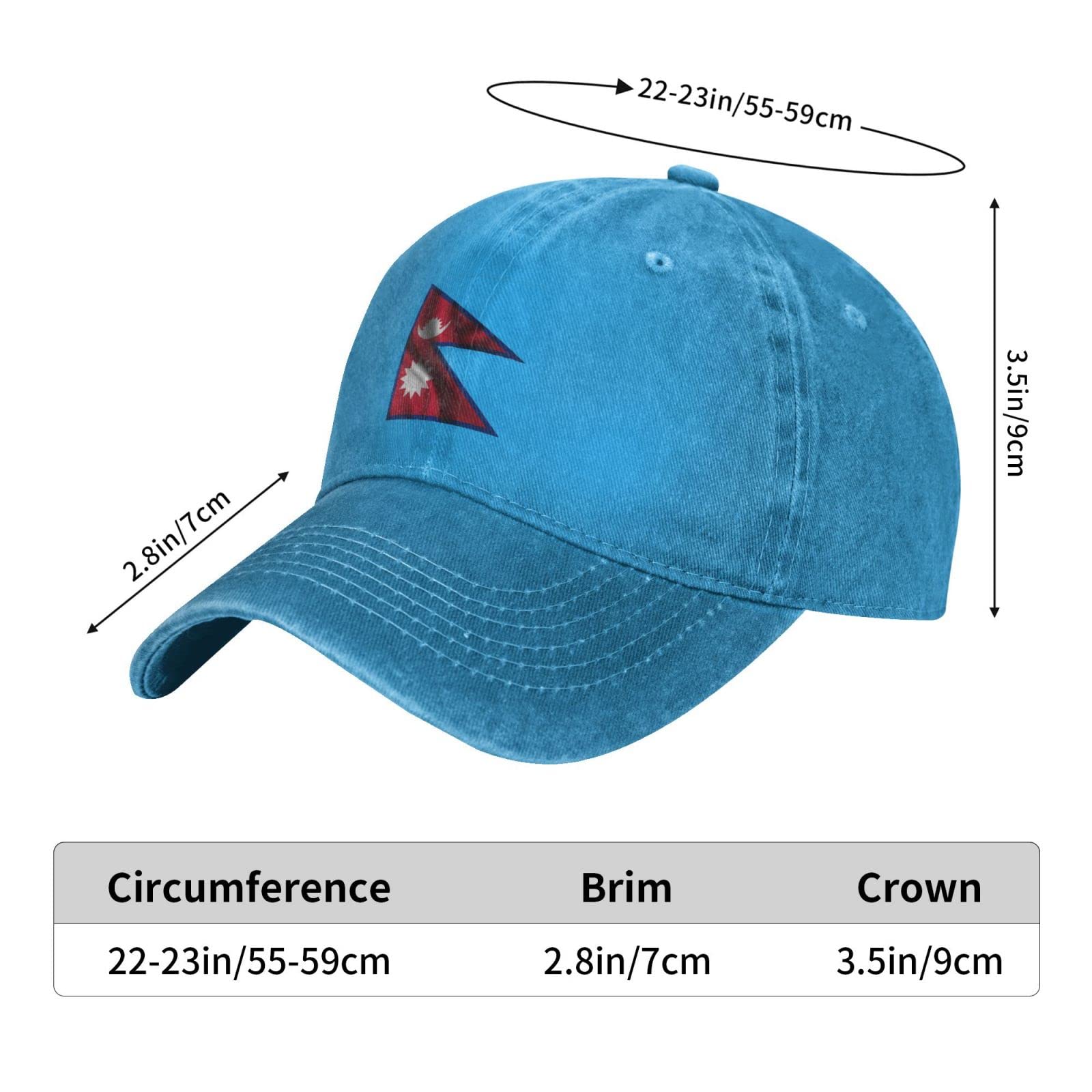 Silk Style Flag of Nepal Baseball Cap for Men Women Hats Adjustable Vintage Washed Cotton Dad Hat Blue