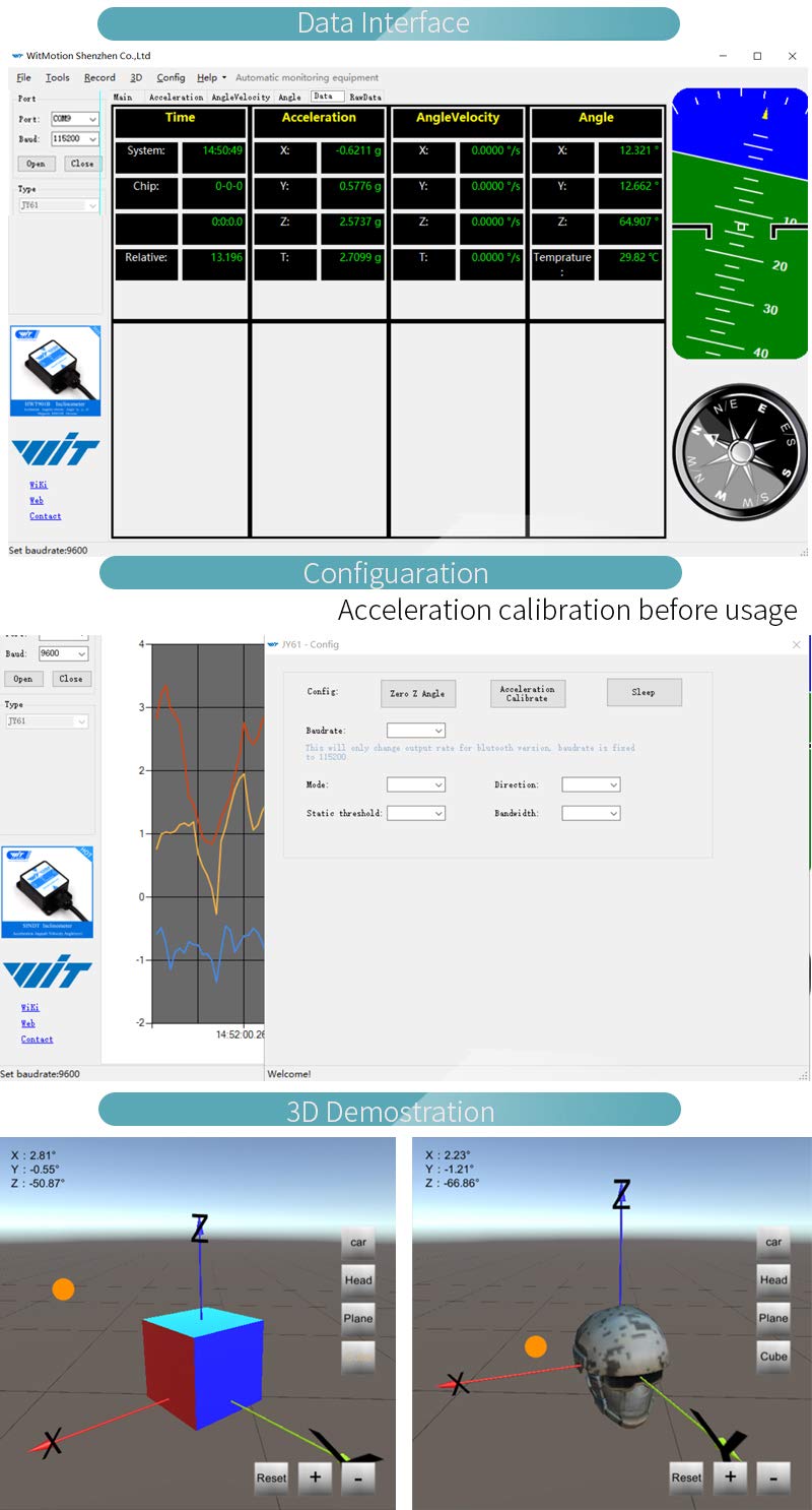 WitMotion WT61C-TTL High-Accuracy Accelerometer Sensor, 6-Axis Acceleration(+-16g)+Gyro+Angle (XY 0.05° Accuracy) with Kalman Filtering, MPU6050 AHRS IMU (Unaffected by Magnetic Field), for Arduino