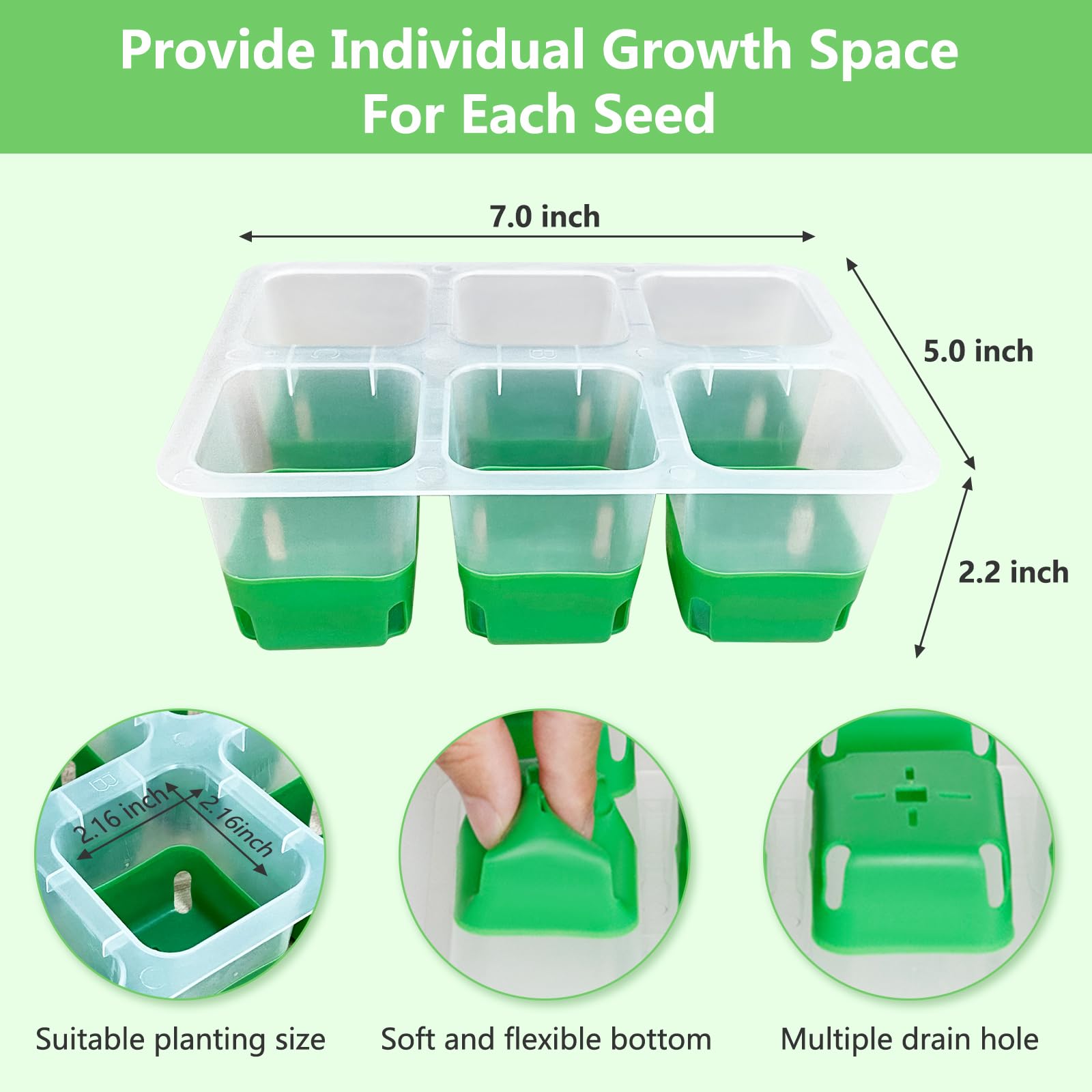 YJXFON 30 XL Cells Reusable Seed Starter Tray with Soft Silicone Cells, 5 Pack Seed Starter Kit for Greenhouse Propagator Station Planting Growing (Green)
