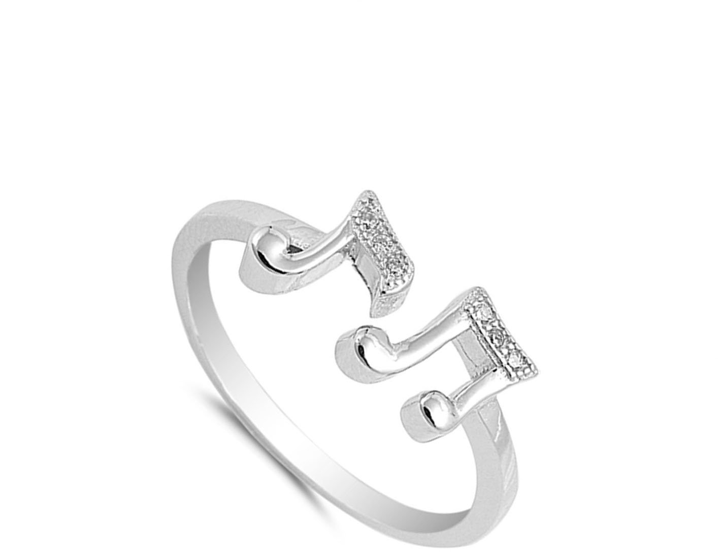 White CZ Open Music Note Ring .925 Sterling Silver Band Size 8