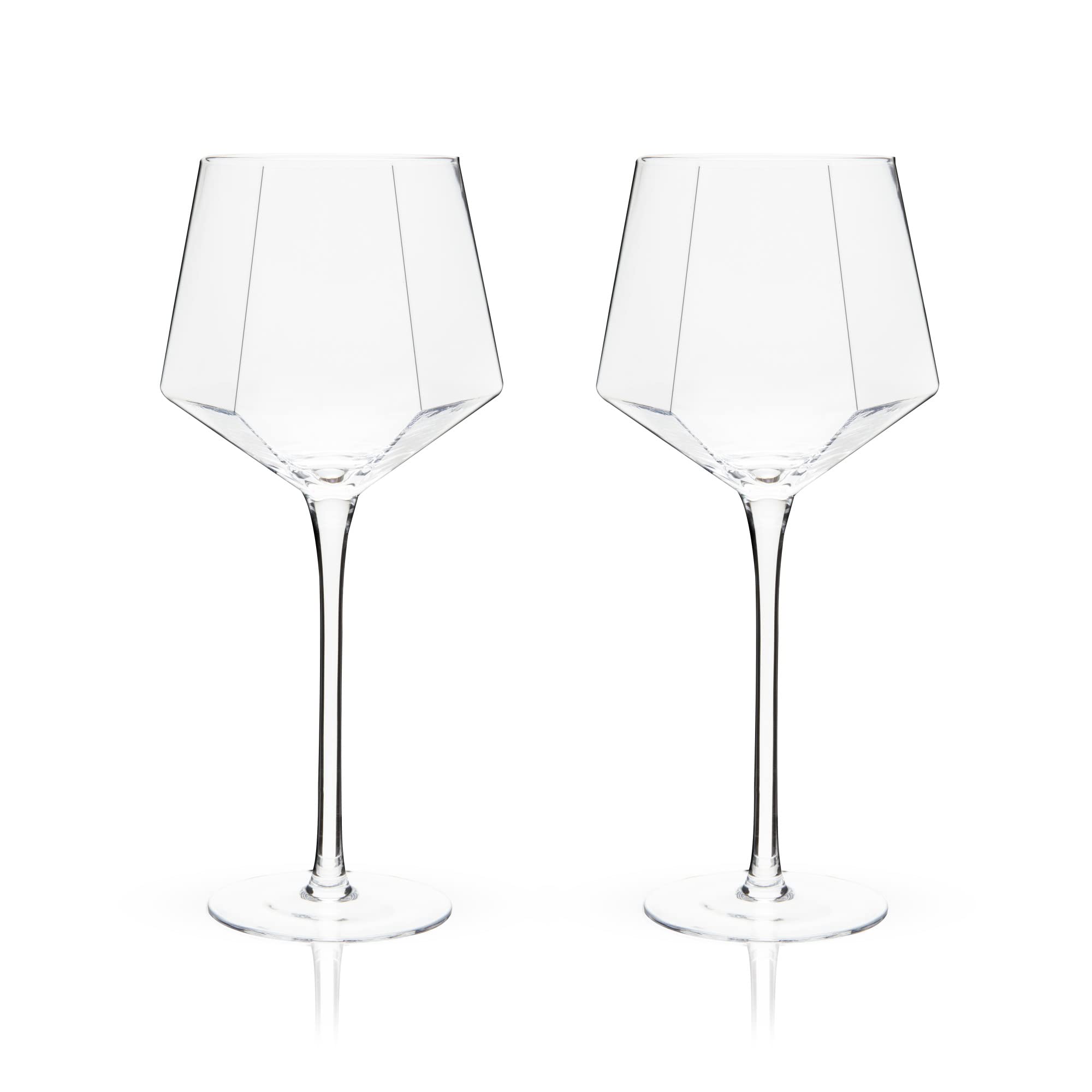 Viski Seneca Modern Wine Glasses - Long Stem Wine Glass Set for Red or White Wine - Dishwasher Safe Crystal 15.5oz Set of 2
